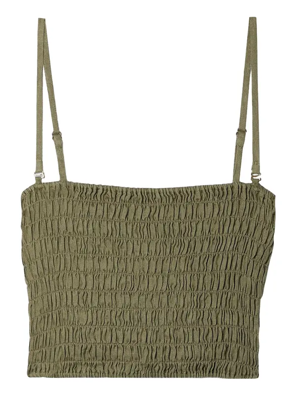 ATM Anthony Thomas Melillo Cropped Shirred Linen Tank - Army Green