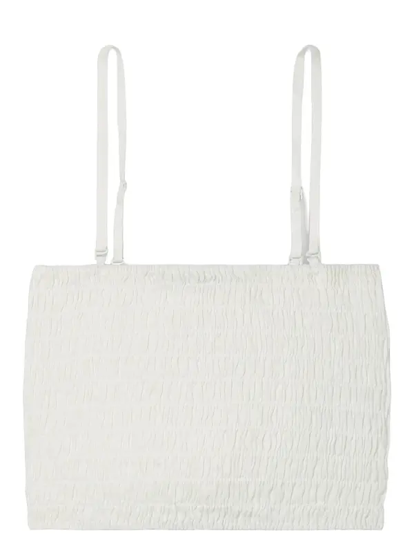 ATM Anthony Thomas Melillo Cropped Shirred Linen Tank - Off-white