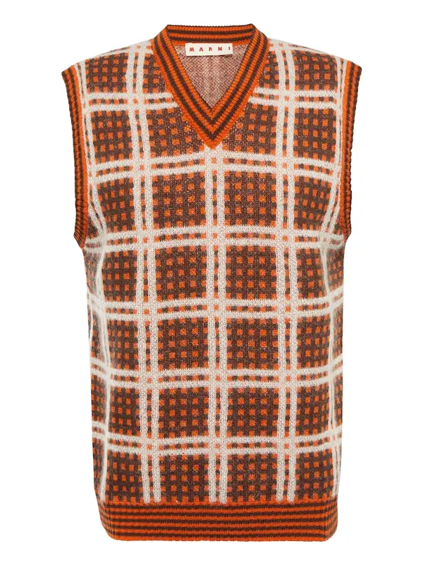 Marni Checked Wool-blend Sweater Vest - Red