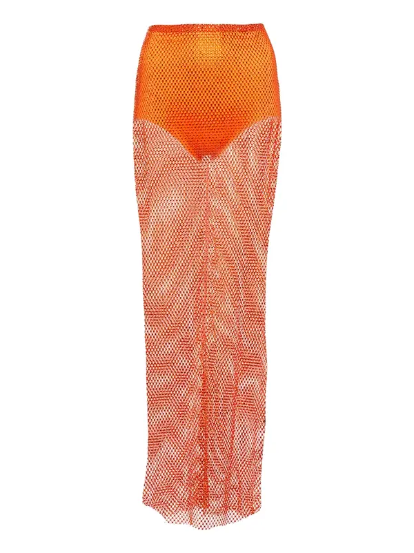 Giuseppe Di Morabito Crystal-embellished Mesh Maxi Skirt - Orange