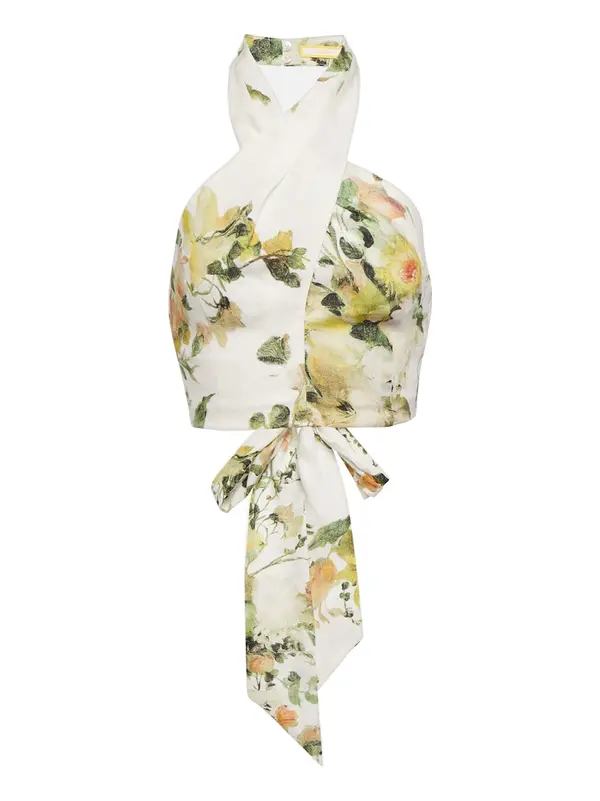 Erdem Floral Linen Halterneck Top - White