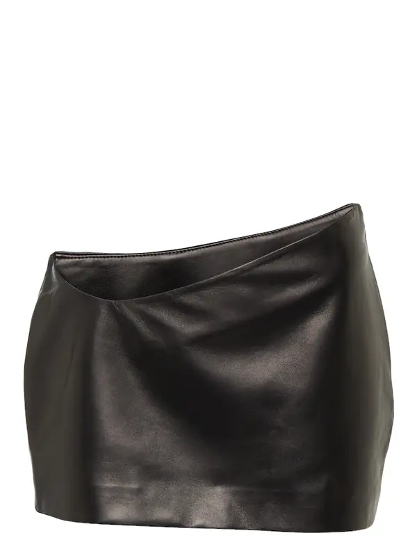 MONOT Mônot Asymmetric Leather Miniskirt - Black