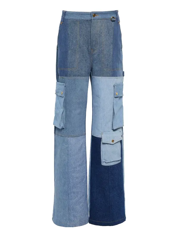 MARINE SERRE Monogram Wide-leg Jeans - Blue