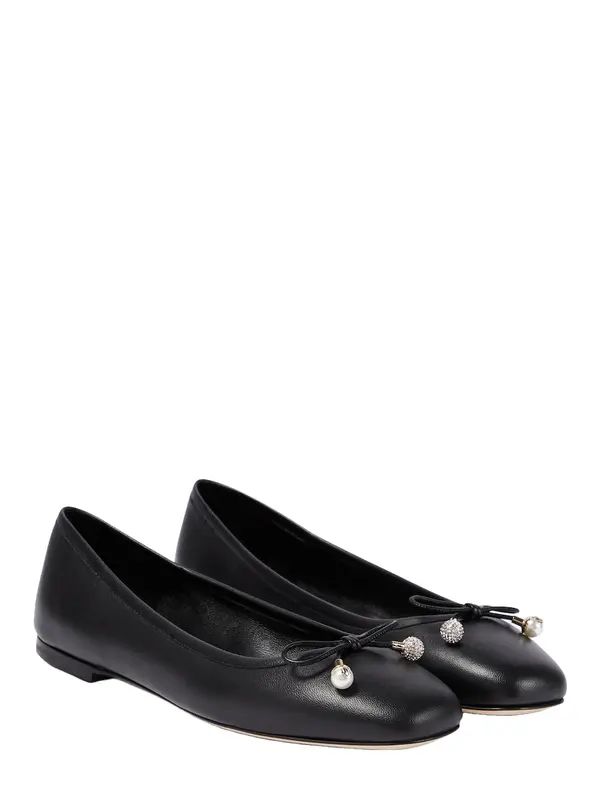 JIMMY CHOO Elme Embellished Leather Ballet Flats - Black