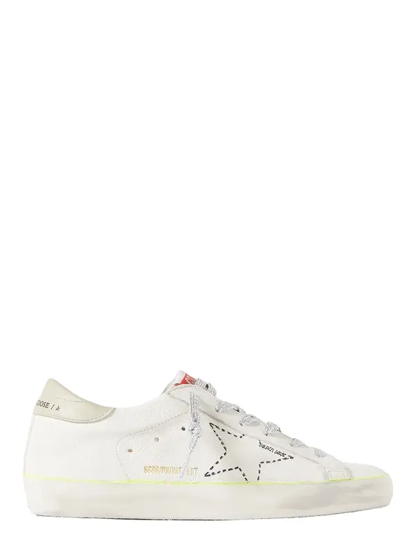 GOLDEN GOOSE Superstar Distressed Textured-leather Sneakers - White