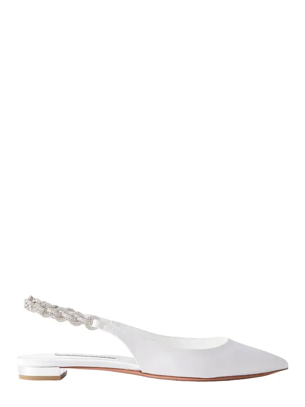 AQUAZZURA Love Link Crystal-embellished Grosgrain Slingback Flats - White