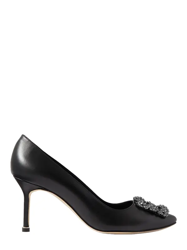 Manolo Blahnik Hangisi 70 Crystal-embellished Leather Pumps - Black