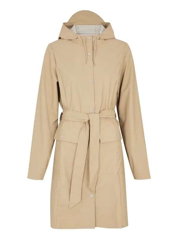 Rains Belted Hooded Rubberised Jacket - Sand
