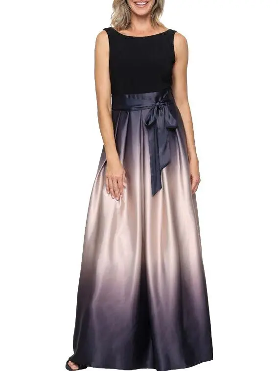 SL FASHIONS Slny Ombrè Satin Gown With Bow - Blk/cha
