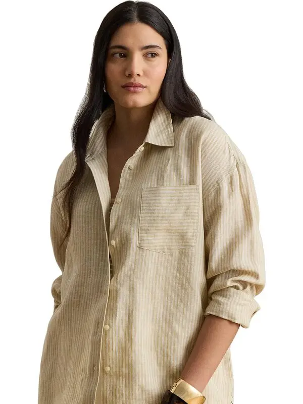 Ralph Lauren Relaxed Fit Striped Linen Shirt - Tan/white