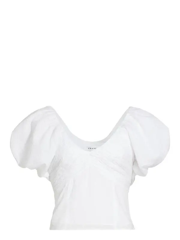 FRAME Puff-sleeve Seersucker Top - Blanc