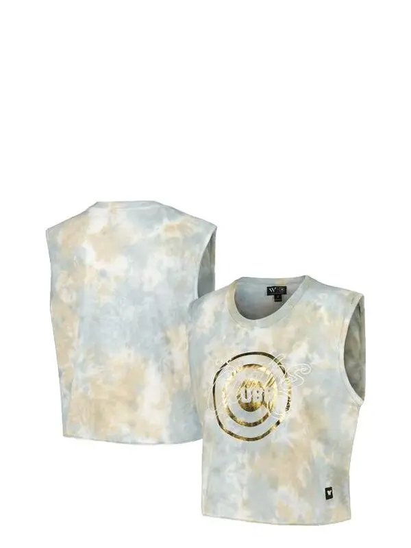 THE WILD COLLECTIVE Chicago Cubs Tie & Dye Muscle Tank Top - White