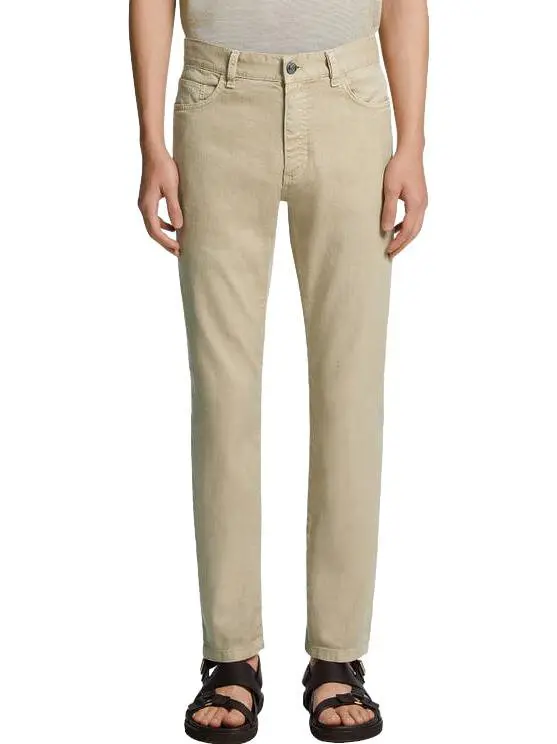 Zegna Garment Dyed Stretch Linen & Cotton Slim Fit Jeans - Beige
