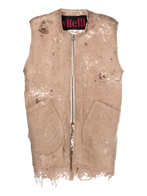 VITELLI Distressed-effect Zip-up Vest - Neutrals