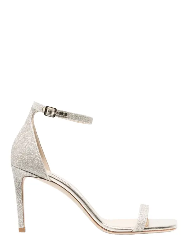 JIMMY CHOO Alva 85mm Glitter Leather Sandals - Silver