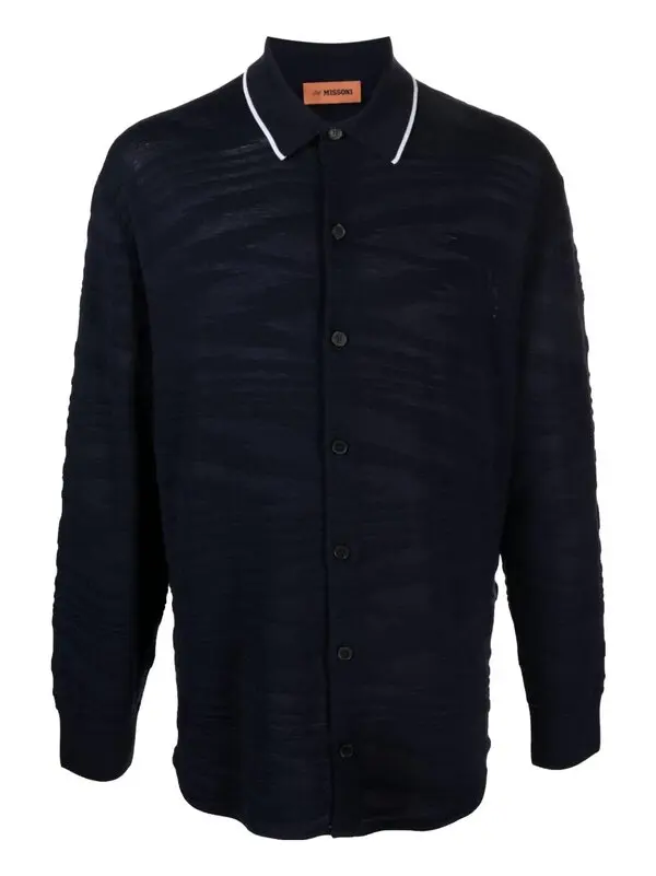 Missoni Contrasting-trim Wool-blend Shirt - Blue