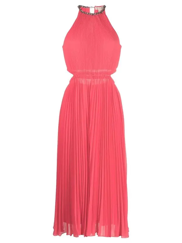 Michael Kors Pleated Halterneck Midi Dress - Pink