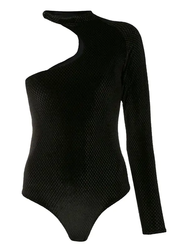AMIR SLAMA Single-sleeve Velvet Bodysuit - Black
