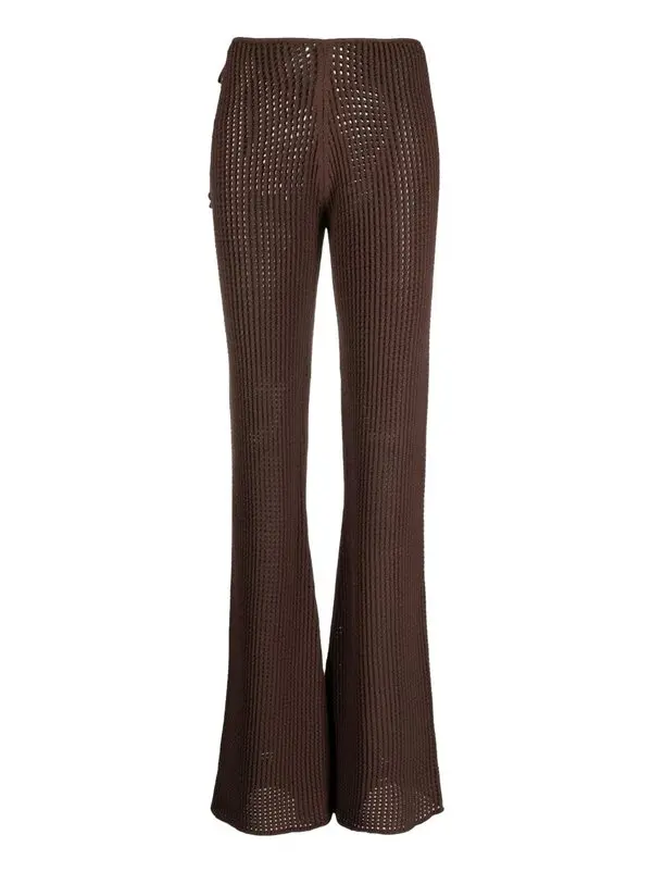 ANDREĀDAMO Waffle-knit Flared Trousers With Cut-outs - Brown