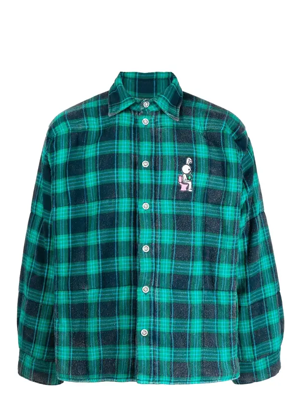 Natasha Zinko Bunny Appliqué Plaid Shirt Jacket - Green