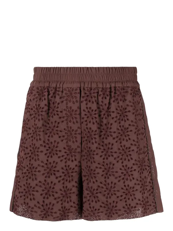 Brunello Cucinelli Floral-embroidered Cotton Shorts - Red