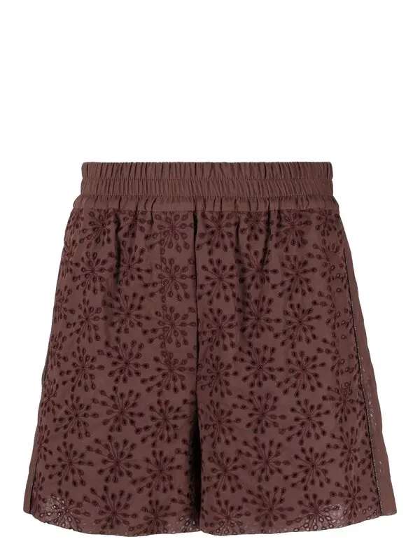Brunello Cucinelli Floral-embroidered Cotton Shorts - Red