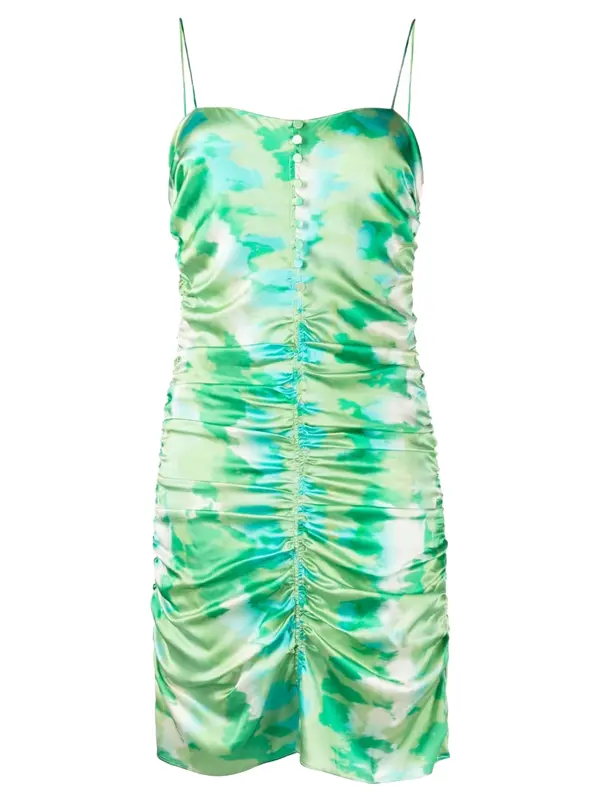 GANNI Organic-silk Ruched Dress - Green