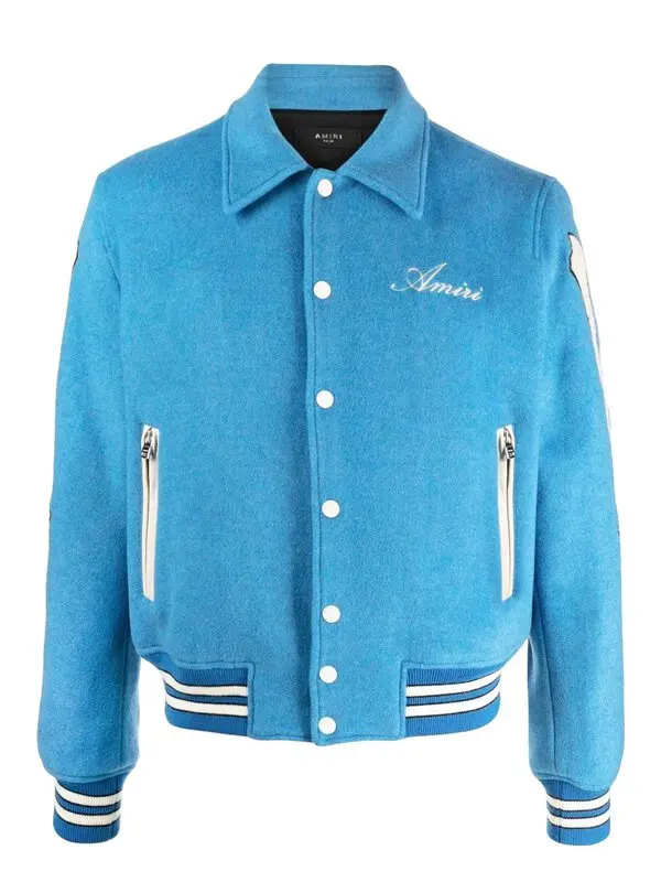 Amiri Bones Appliqué Wool-blend Bomber Jacket - Blue