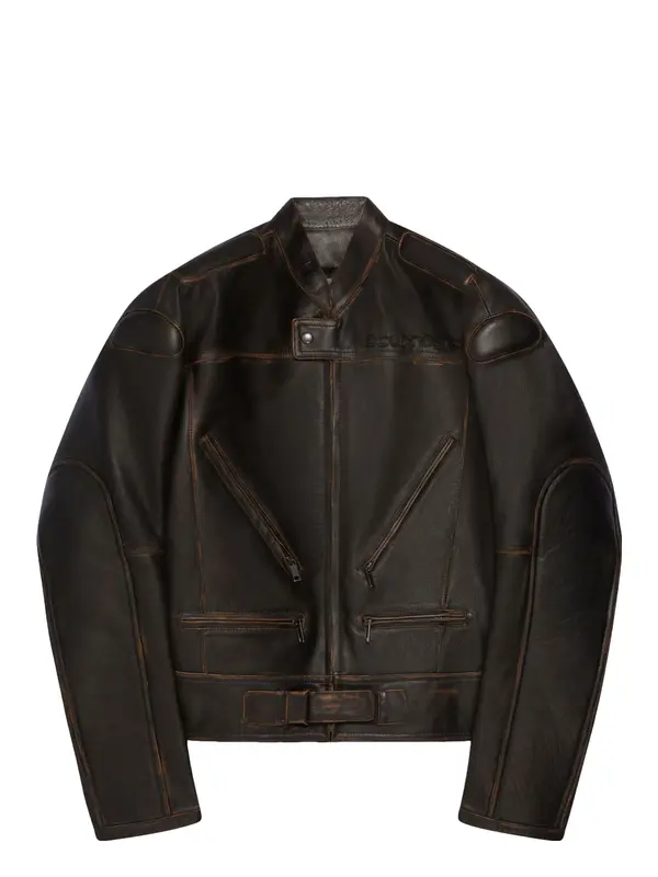 COURREGES Racer Patina Leather Jacket - Brown