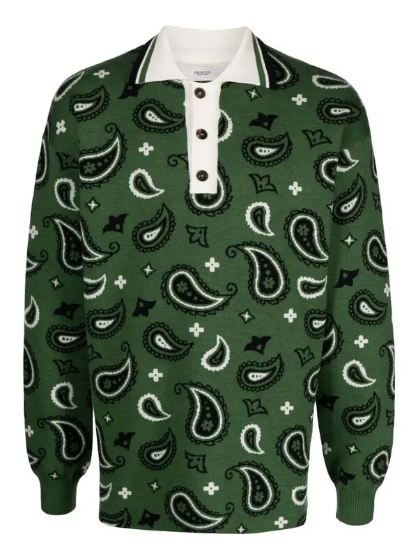 Pringle Of Scotland Paisley-jacquard Polo-collar Jumper - Green