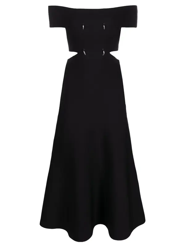 Alexander McQueen Off-shoulder Flared Midi Dress - Black