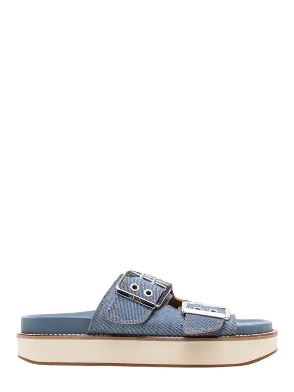 GANNI Buckle-fastening Denim Flat Sandals - Blue