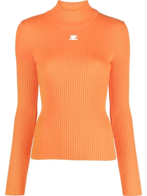 COURREGES High-neck Long-sleeved Knitted Top - Orange