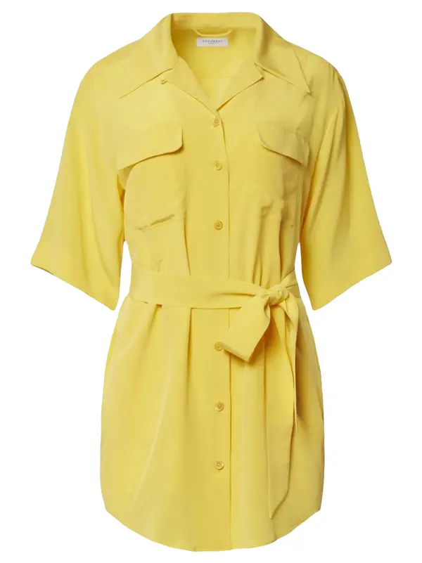 Equipment Short-sleeve Silk Shirt Dress - Yellow