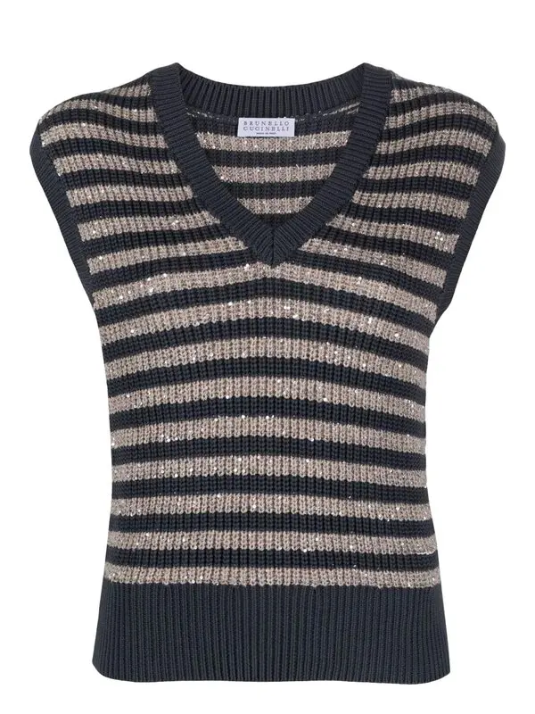 Brunello Cucinelli Horizontal-stripe Knitted Vest - Blue