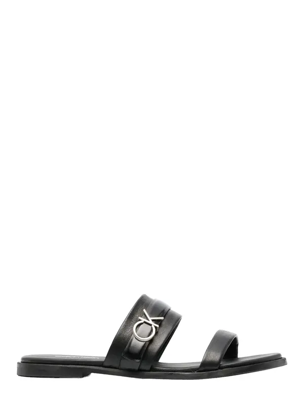 Calvin Klein Lettering Leather Sandals - Black