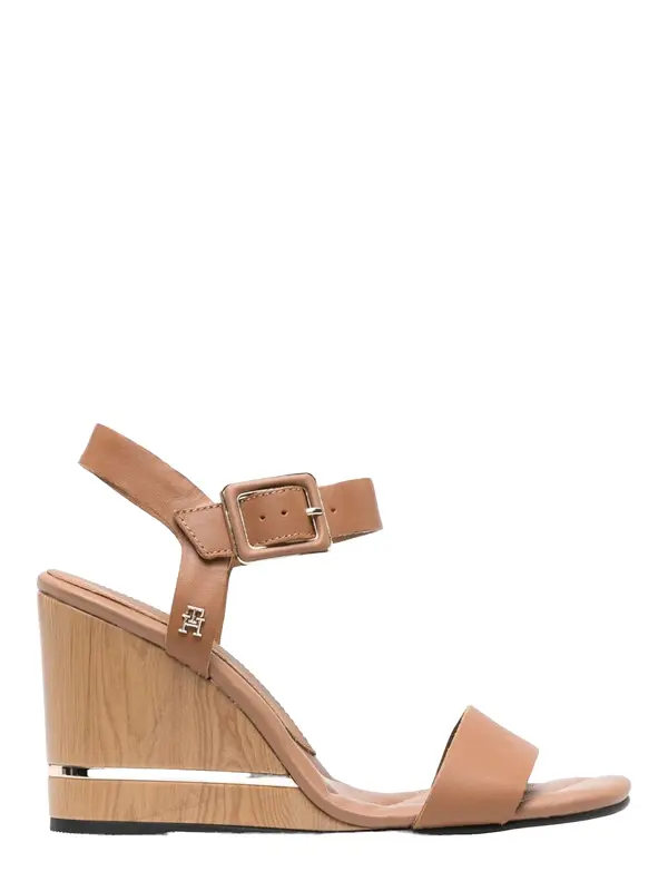 Tommy Hilfiger Metallic-detail Leather Wedge Sandals - Brown