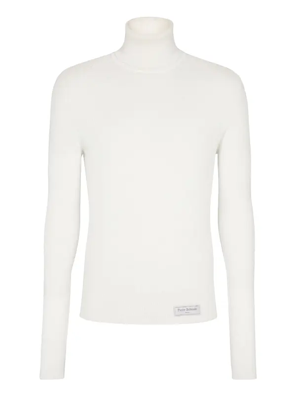 Balmain Logo-patch Ribbed-knit Jumper - White