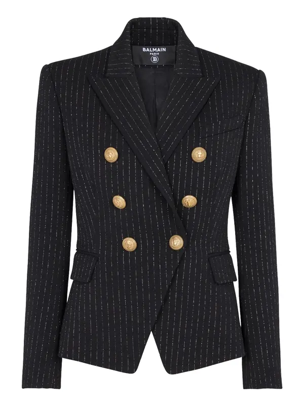 Balmain Lurex-detail Double-breasted Blazer - Black