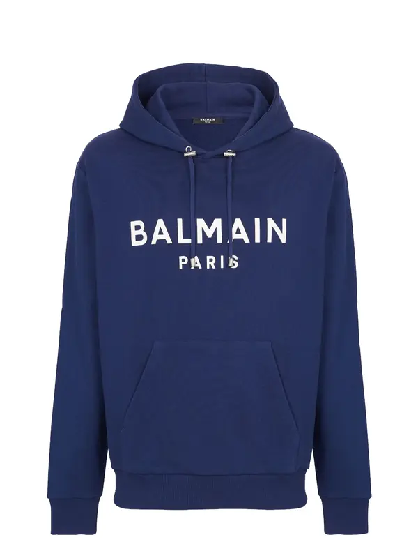 Balmain Logo-print Long-sleeved Hoodie - Blue