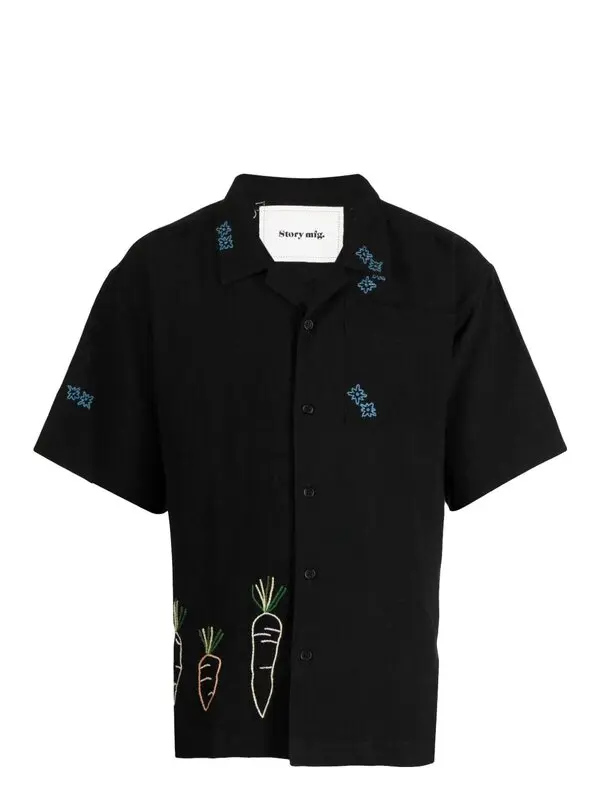 STORY MFG. Embroidered-motif Cotton-linen Blend Shirt - Black