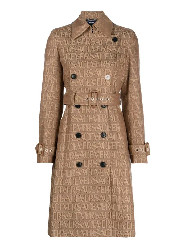 Versace Allover Jacquard Trench Coat - Brown