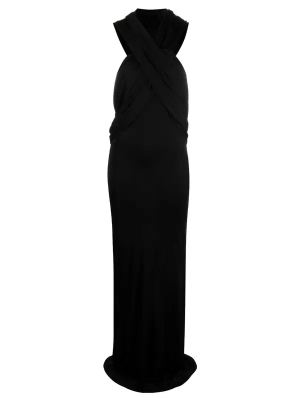 Saint Laurent Hooded Draped Maxi Dress - Black