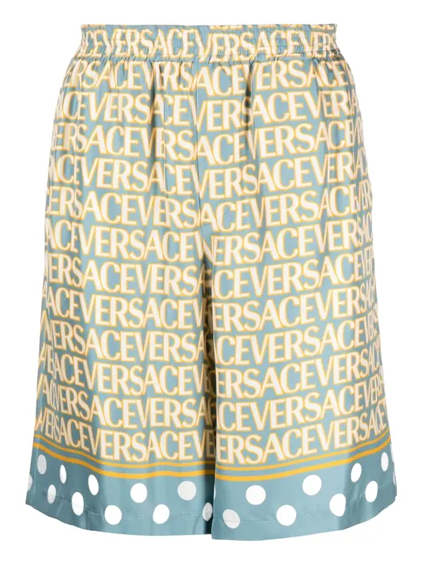 Versace Allover Silk Shorts - Blue
