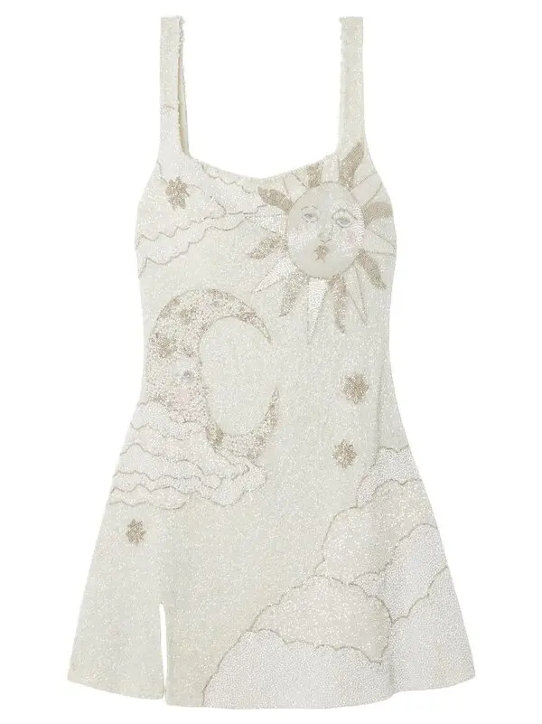 CLIO PEPPIATT Lucina Embellished Stretch-mesh Mini Dress - Neutrals