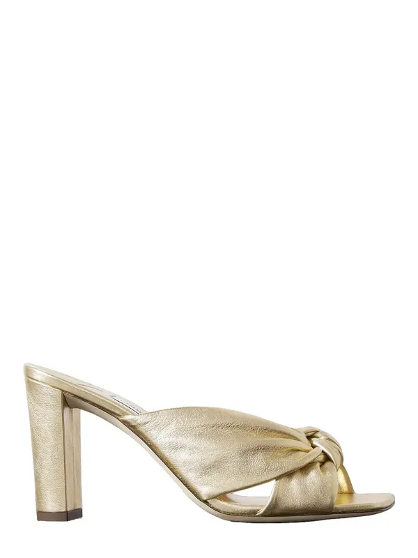 JIMMY CHOO Avenue 85 Knotted Metallic Leather Mules - Gold
