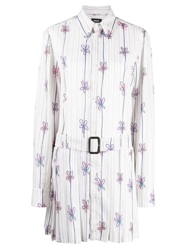EGONLAB Floral-print Striped Shirtdress - White