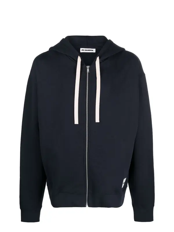 JIL SANDER Logo-patch Zip-up Hoodie - Blue