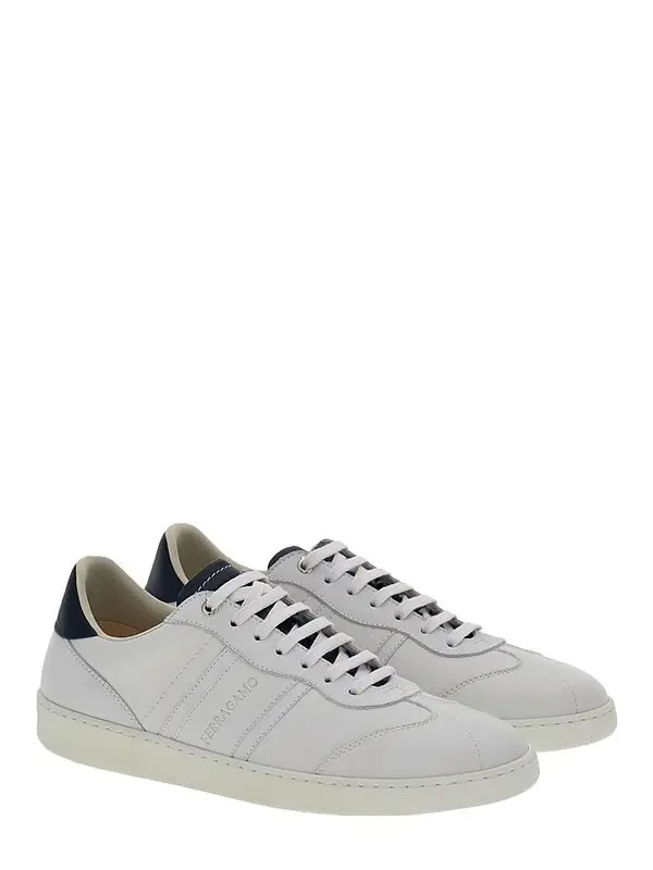 FERRAGAMO Achille Lace-up Leather Sneakers - Optic White/marine Blue