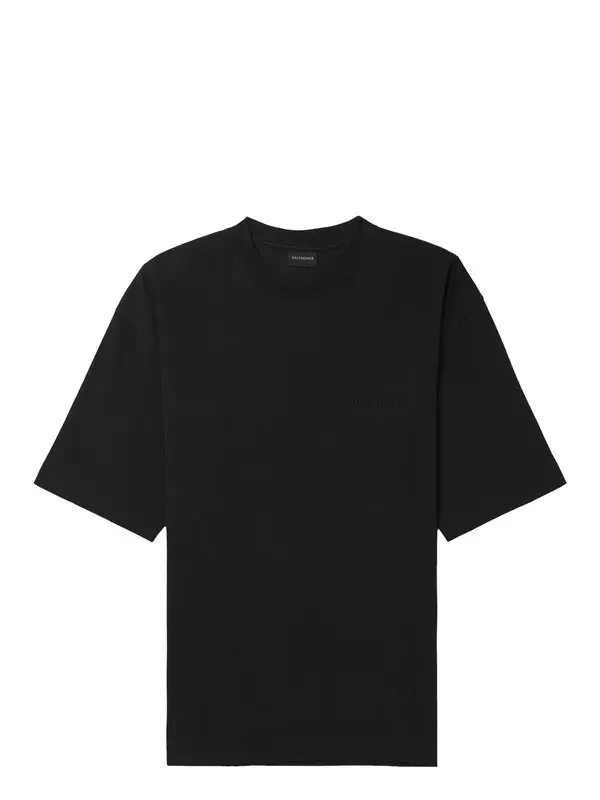 Balenciaga Logo-embroidered Cotton-jersey T-shirt - Black